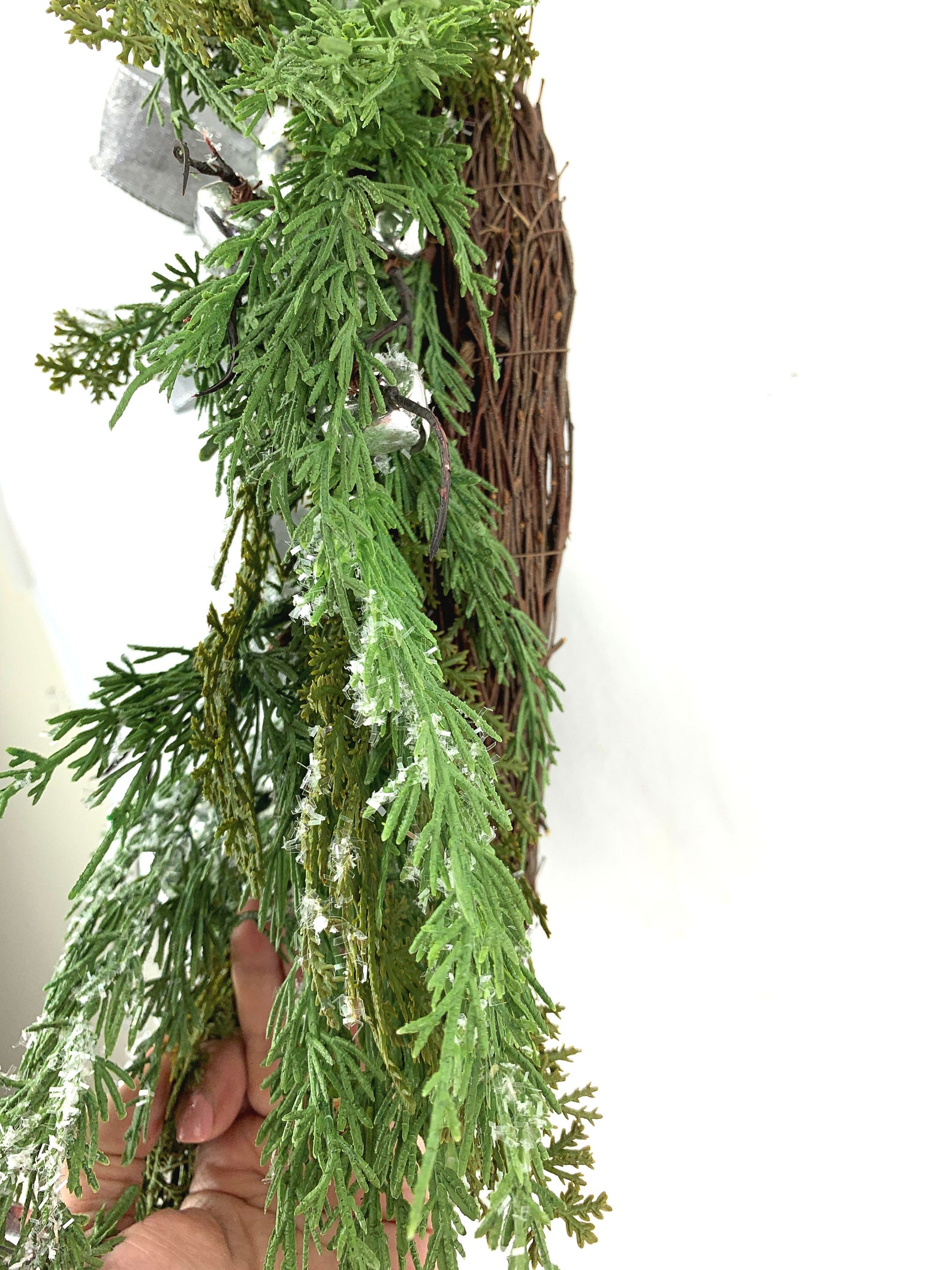 24 Iced Cedar Silver Ornaments and Bells Christmas Wreath for | Etsy