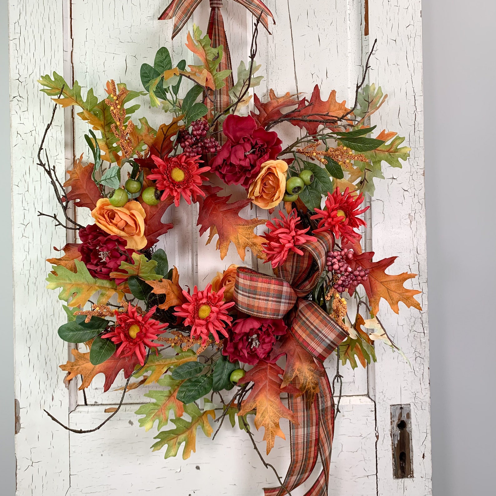 Elegant Fall Rose & Daisy Mum Wreath Fall Door Decor Front - Etsy