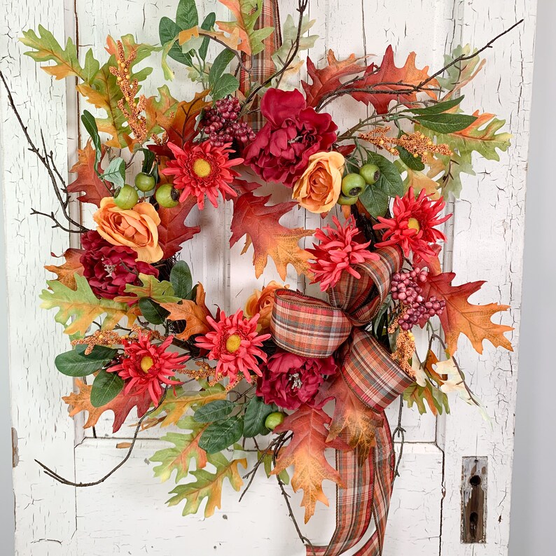 Elegant Fall Rose & Daisy Mum Wreath Fall Door Decor Front - Etsy