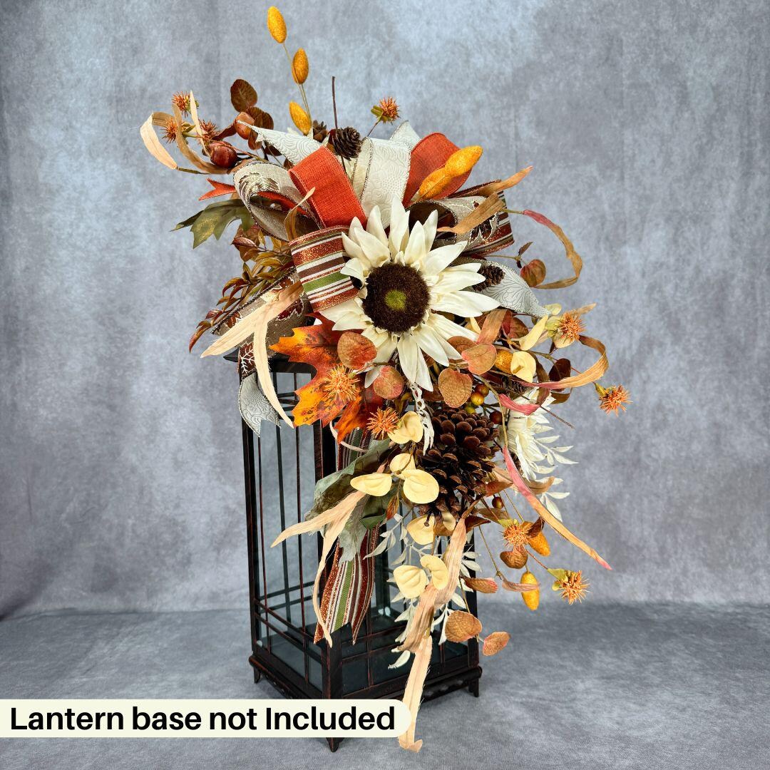 Fall Cream Sunflower Lantern Swag, Autumn Lantern Arrangement, Silk ...