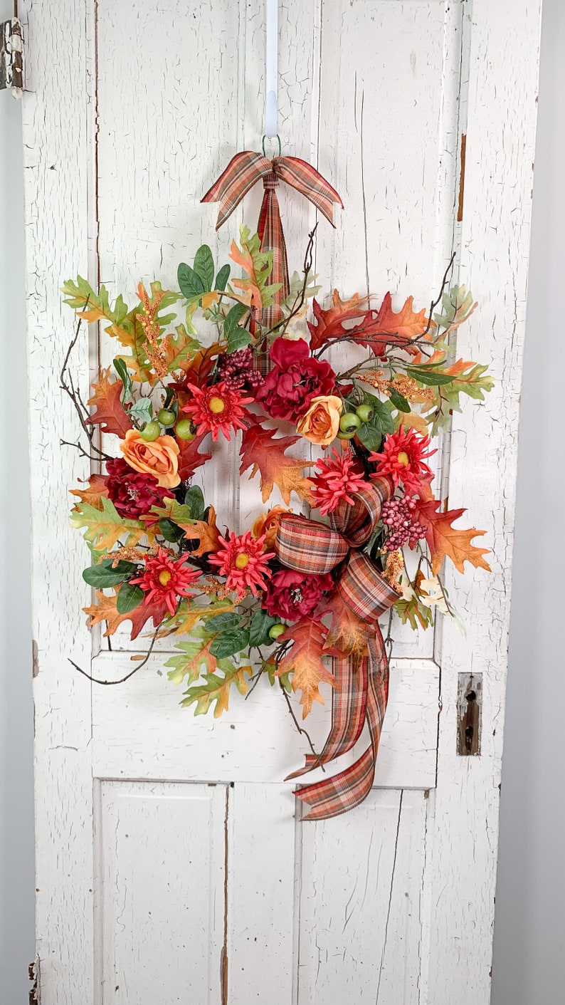 Elegant Fall Rose & Daisy Mum Wreath Fall Door Decor Front - Etsy