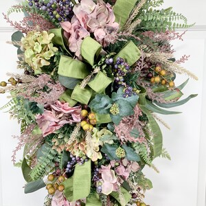 Spring Hydrangea Swag Wreath for Front Door, Elegant Blue Purple Silk ...