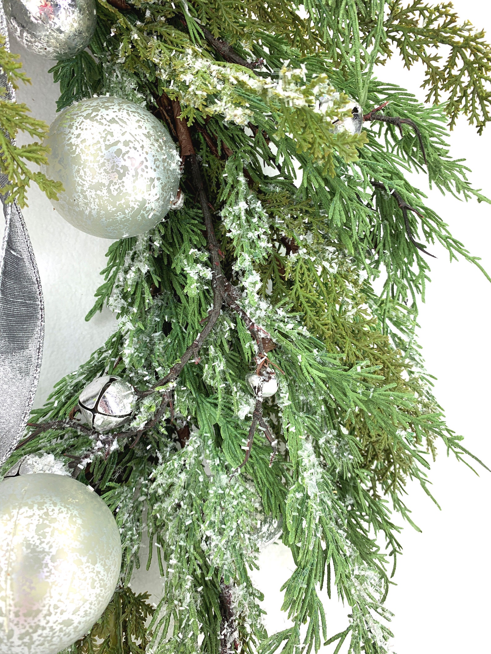 24 Iced Cedar Silver Ornaments and Bells Christmas Wreath for | Etsy