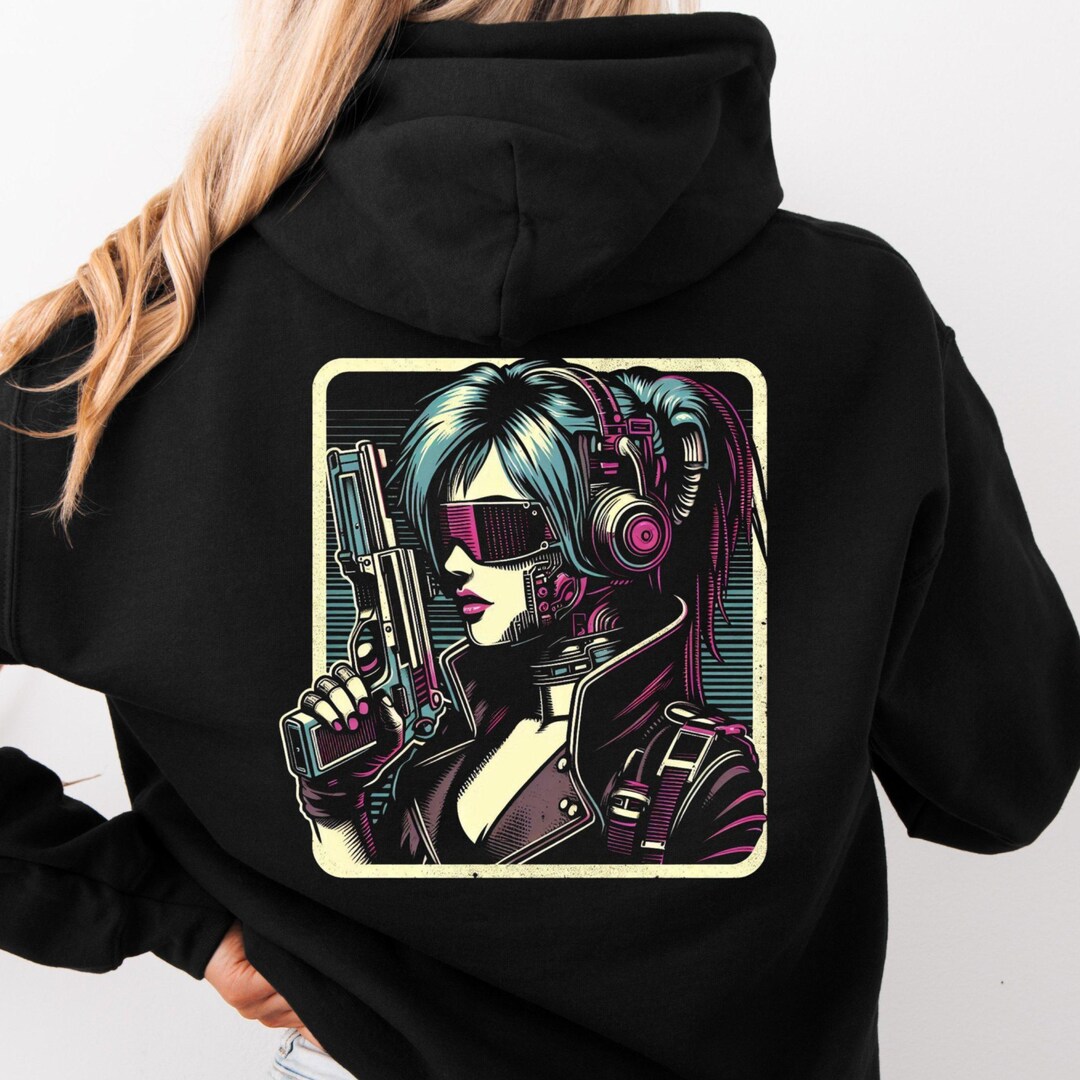 Cyberpunk Girl Profile Hoodie: Back Print Hooded Sweatshirt, Techwear ...
