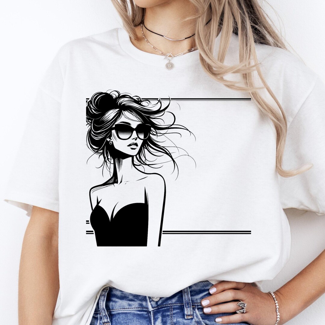 Fashion Model T-shirt: Windy Sunglasses Portrait, Graphic Tee, 100% ...