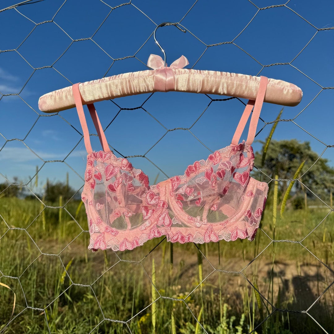 Heart Patterned Bra and Panty Set, Sheer Bra Lingerie Set, Bridal ...