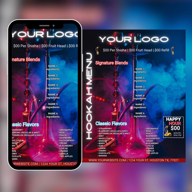 Hookah Shisha Menu, Editable Flyer Template, Sunday Brunch, Club Flyer ...