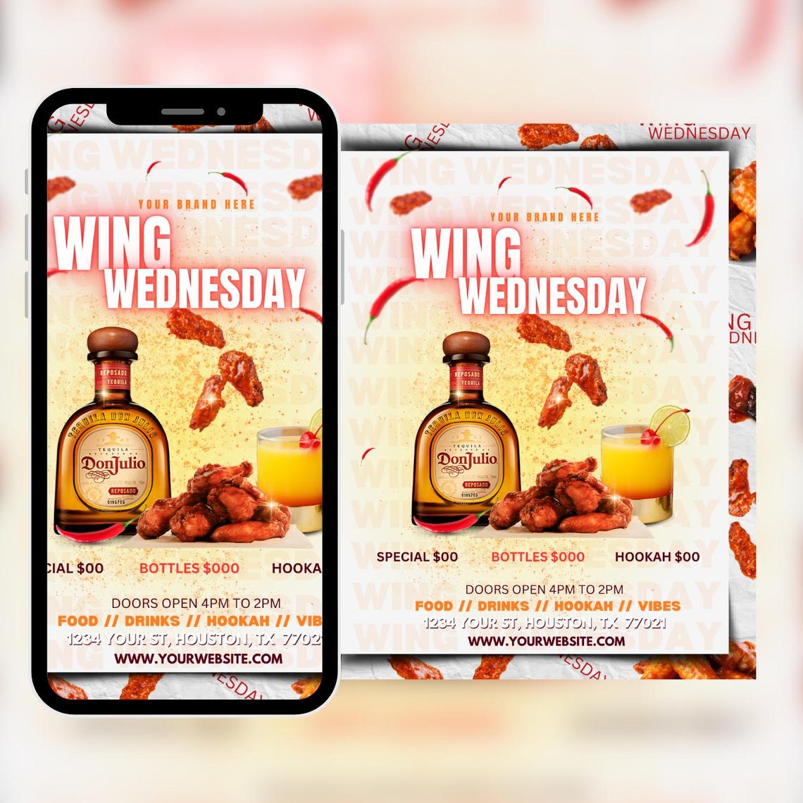 Wing Wednesday, Editable Flyer Template, Sunday Brunch, Club Flyer ...