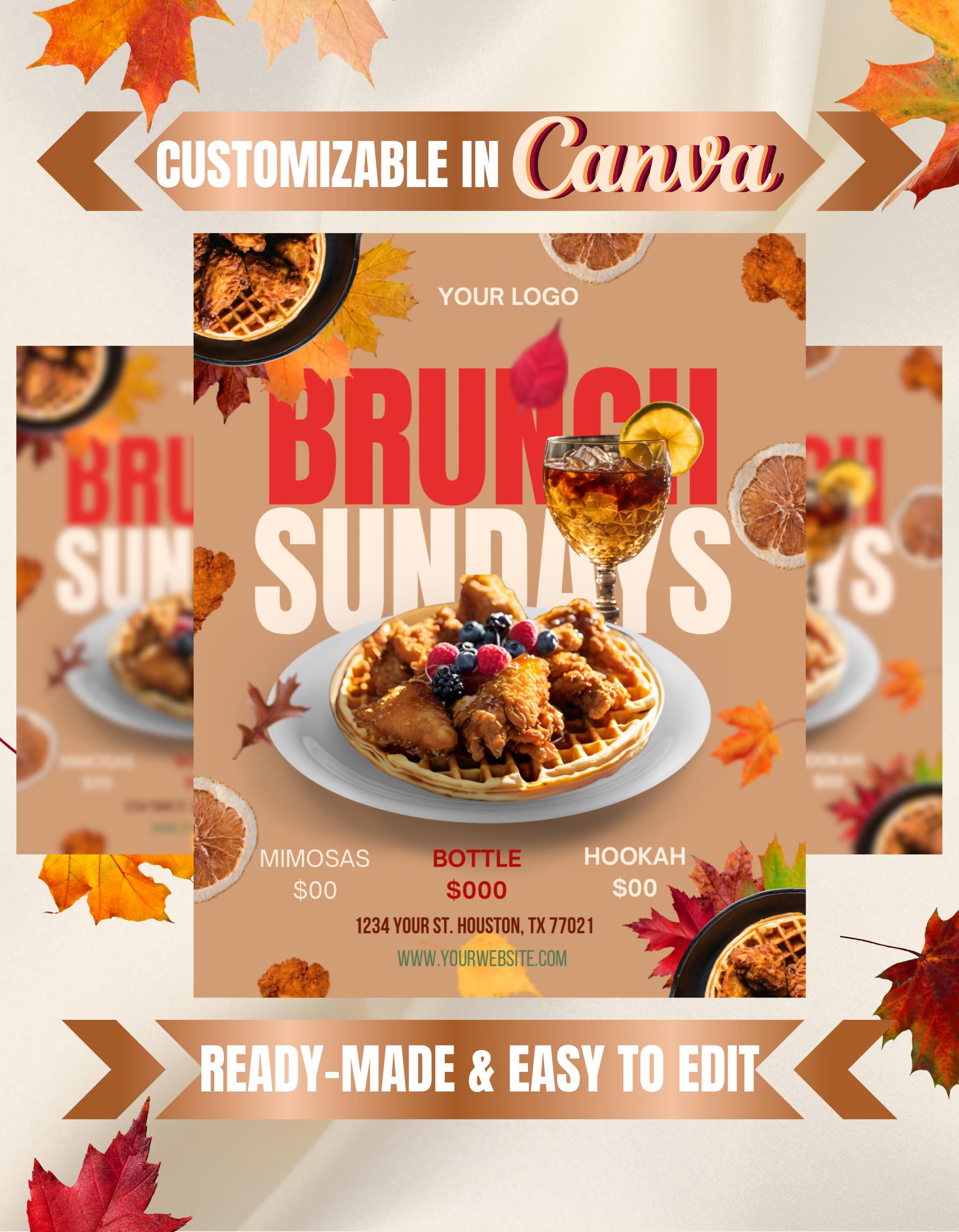 Editable Flyer Template, Sunday Brunch, Dj Club Flyer, Restaurant ...