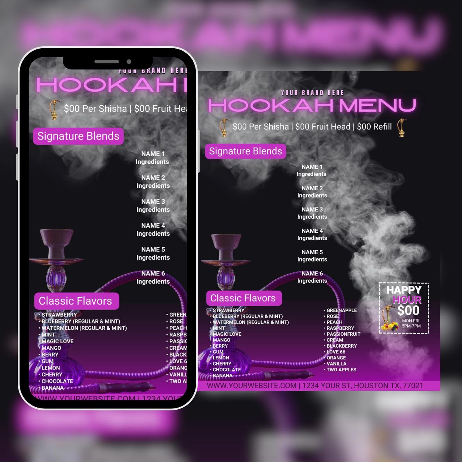 Hookah Shisha Menu, Editable Flyer Template, Sunday Brunch, Club Flyer ...
