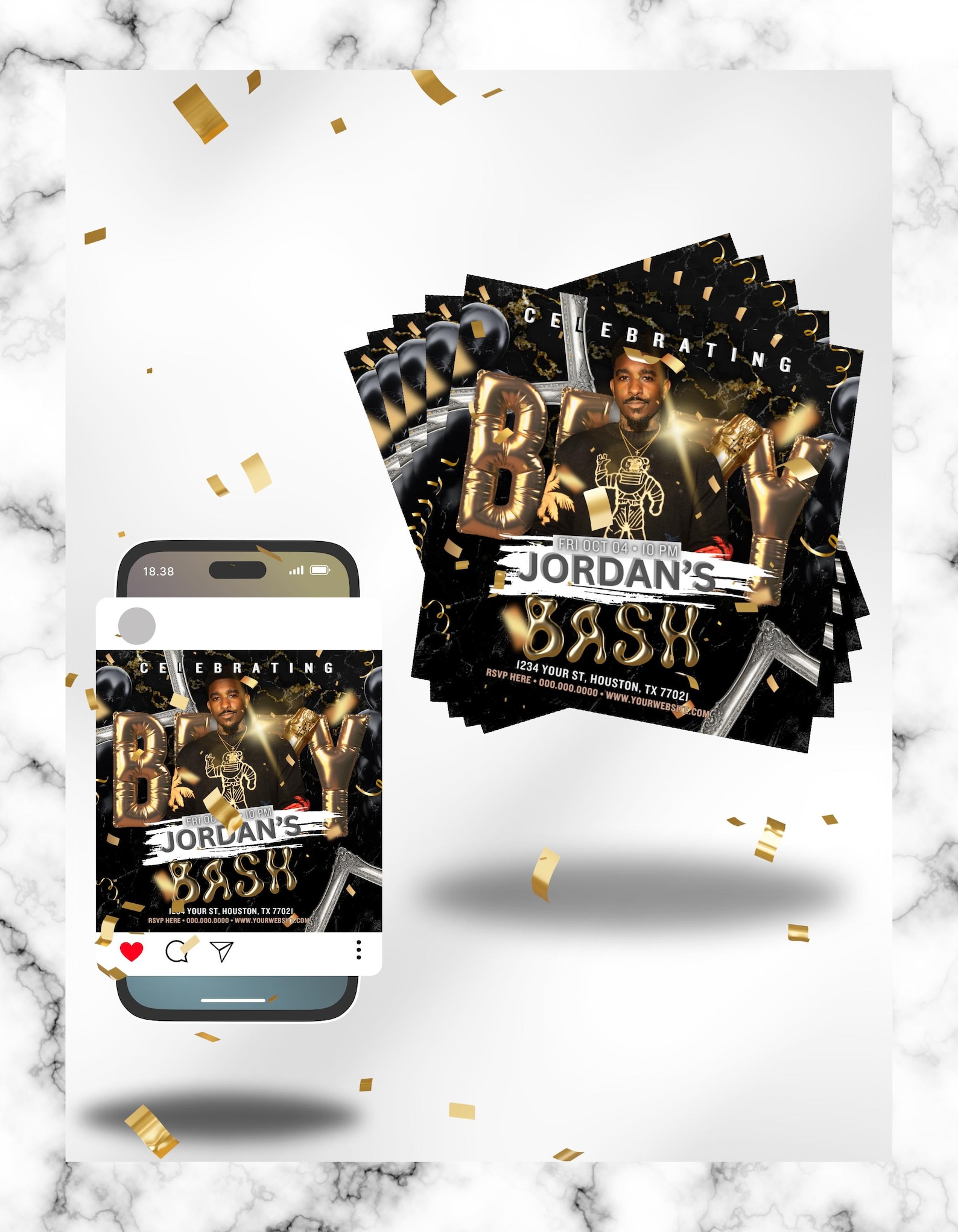 Men Boys Birthday Party Invitation Flyer, Bday Flyer, Editable Canva ...
