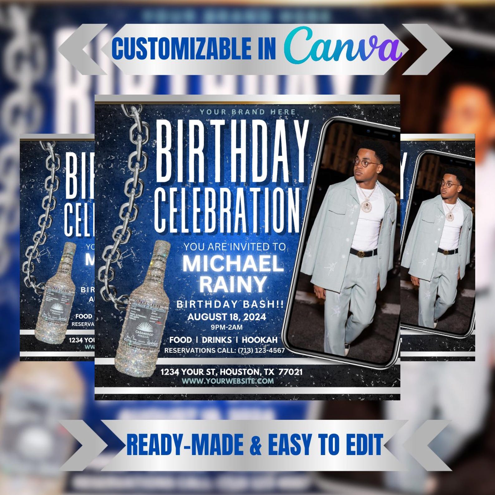 Men Boys Birthday Party Invitation Flyer, Bday Flyer, Editable Canva ...