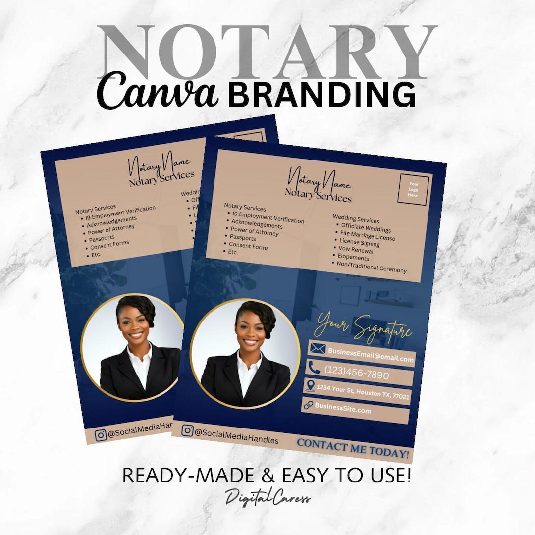 Editable Notary Marketing Flyer Template Canva Professional Notary ...