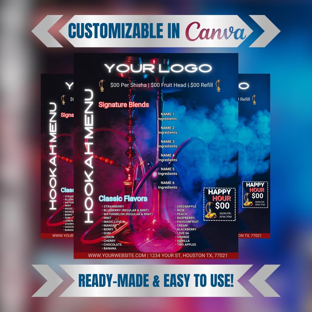 Hookah Shisha Menu, Editable Flyer Template, Sunday Brunch, Club Flyer ...
