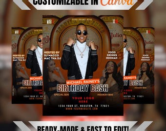Men Boys Birthday Party Invitation Flyer, Bday Flyer, Editable Canva ...