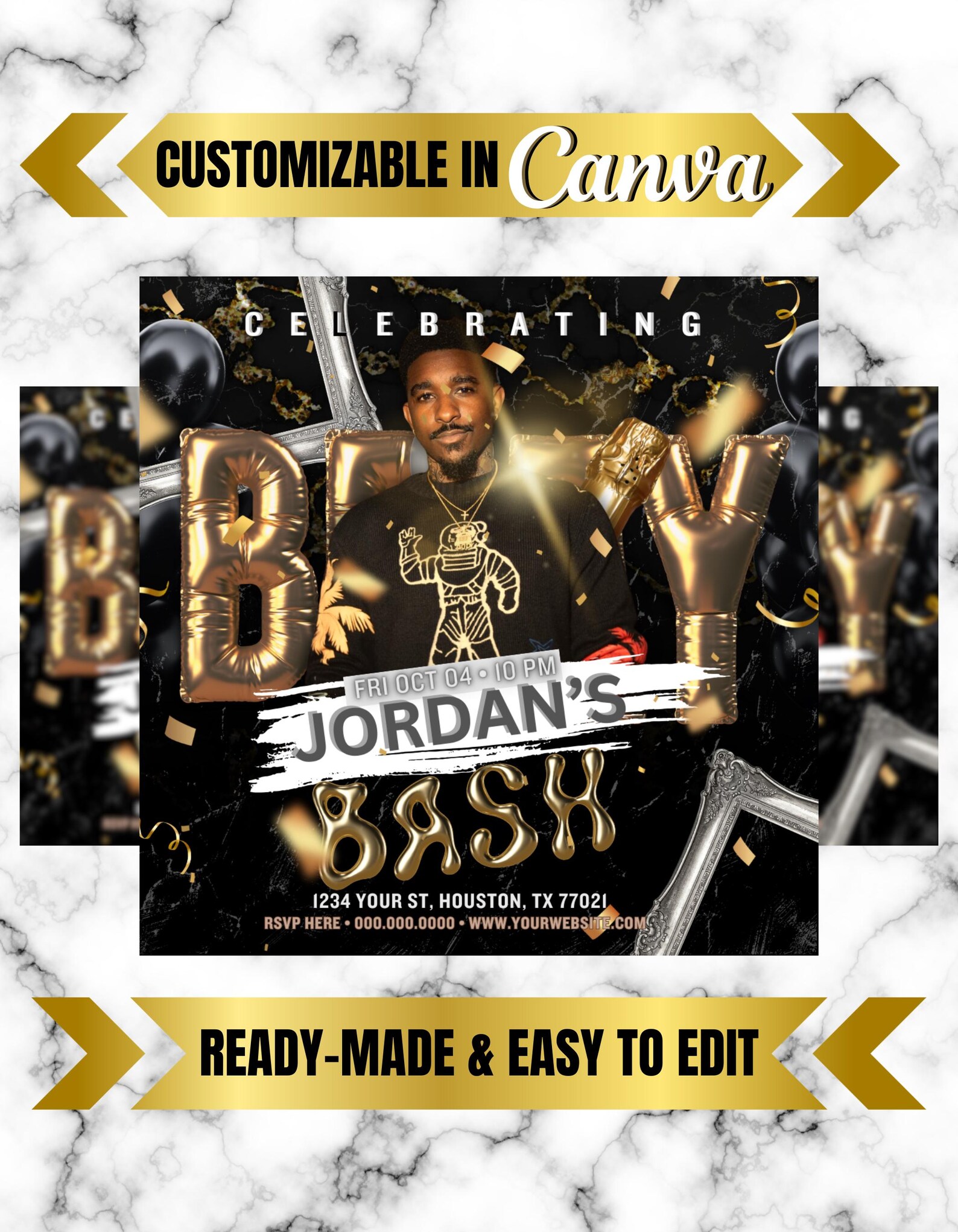 Men Boys Birthday Party Invitation Flyer, Bday Flyer, Editable Canva ...