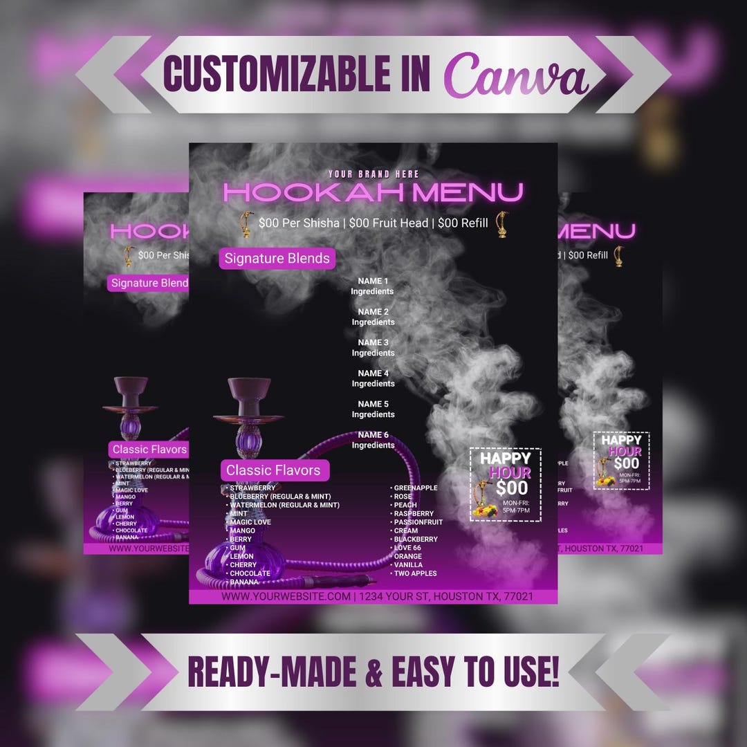 Hookah Shisha Menu, Editable Flyer Template, Sunday Brunch, Club Flyer ...