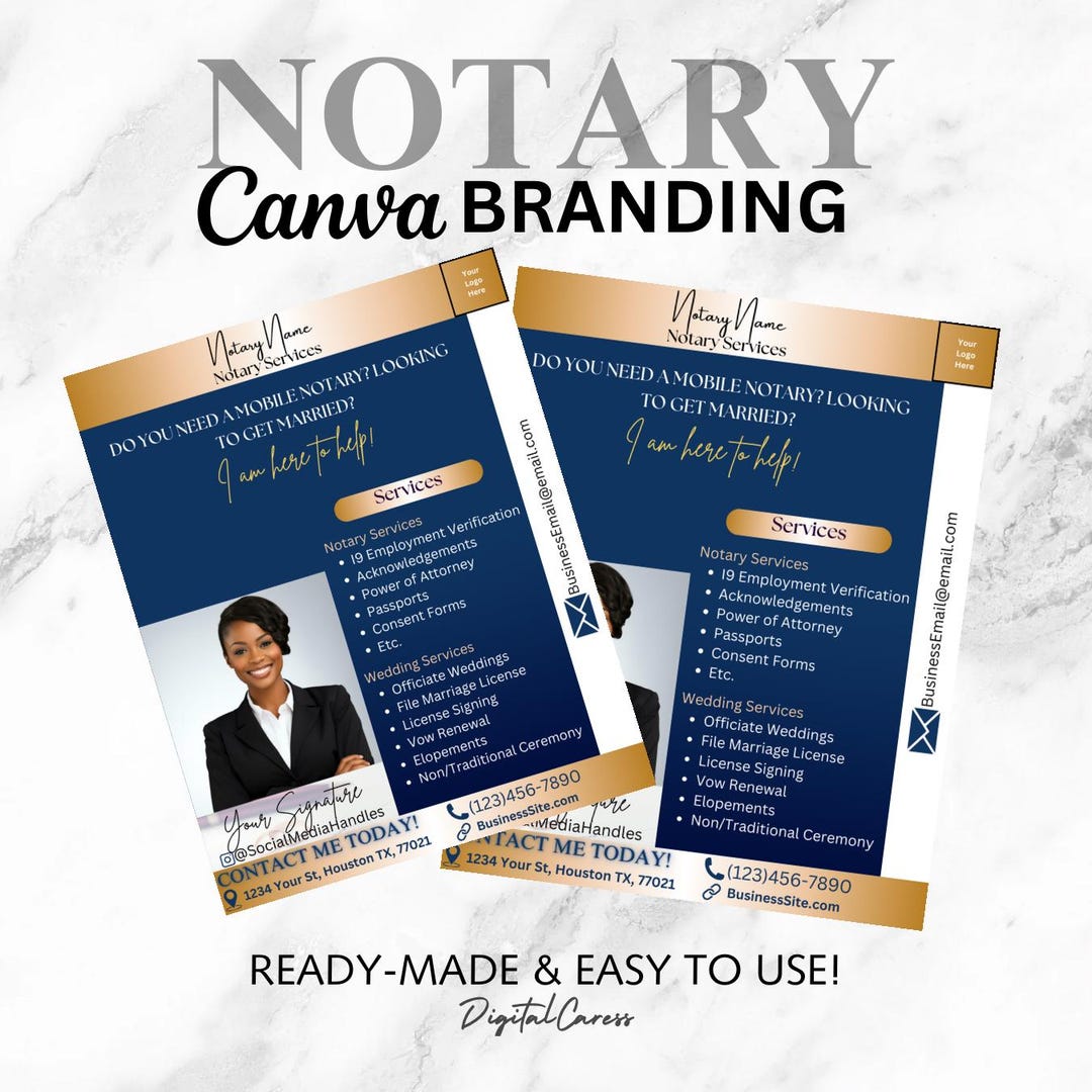 Editable Notary Marketing Flyer Template Canva Professional Notary ...