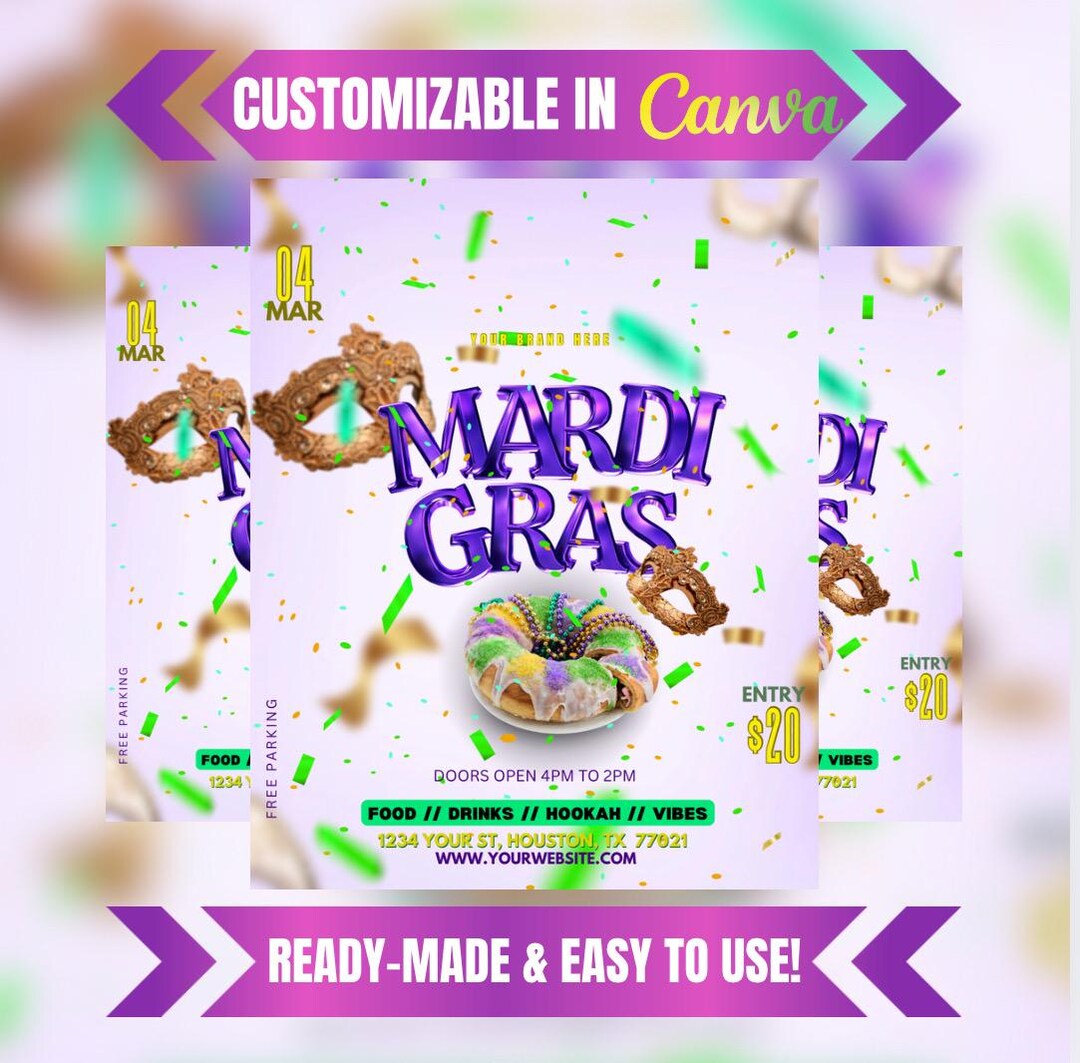 Fat Tuesday Party Flyer, Editable Flyer Template, Mardi Gras Party ...