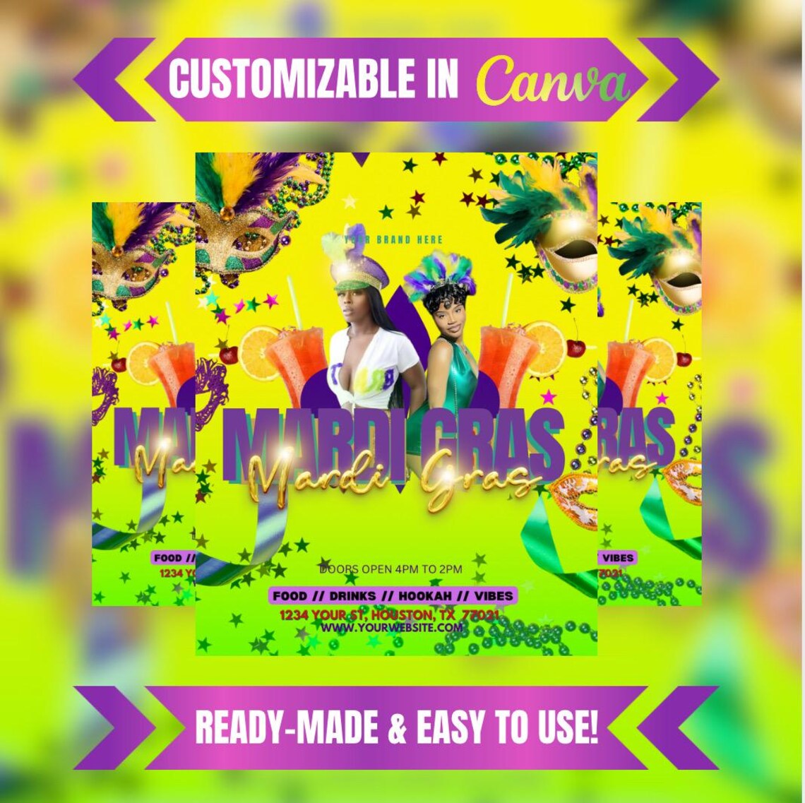 Fat Tuesday Party Flyer, Editable Flyer Template, Mardi Gras Party ...