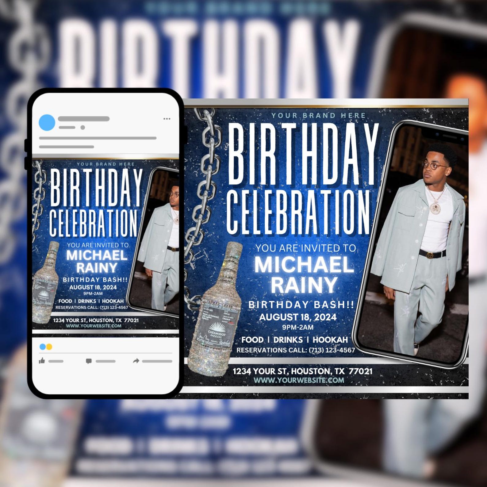 Men Boys Birthday Party Invitation Flyer, Bday Flyer, Editable Canva ...