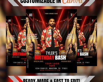 Men Boys Birthday Party Invitation Flyer, Bday Flyer, Editable Canva ...