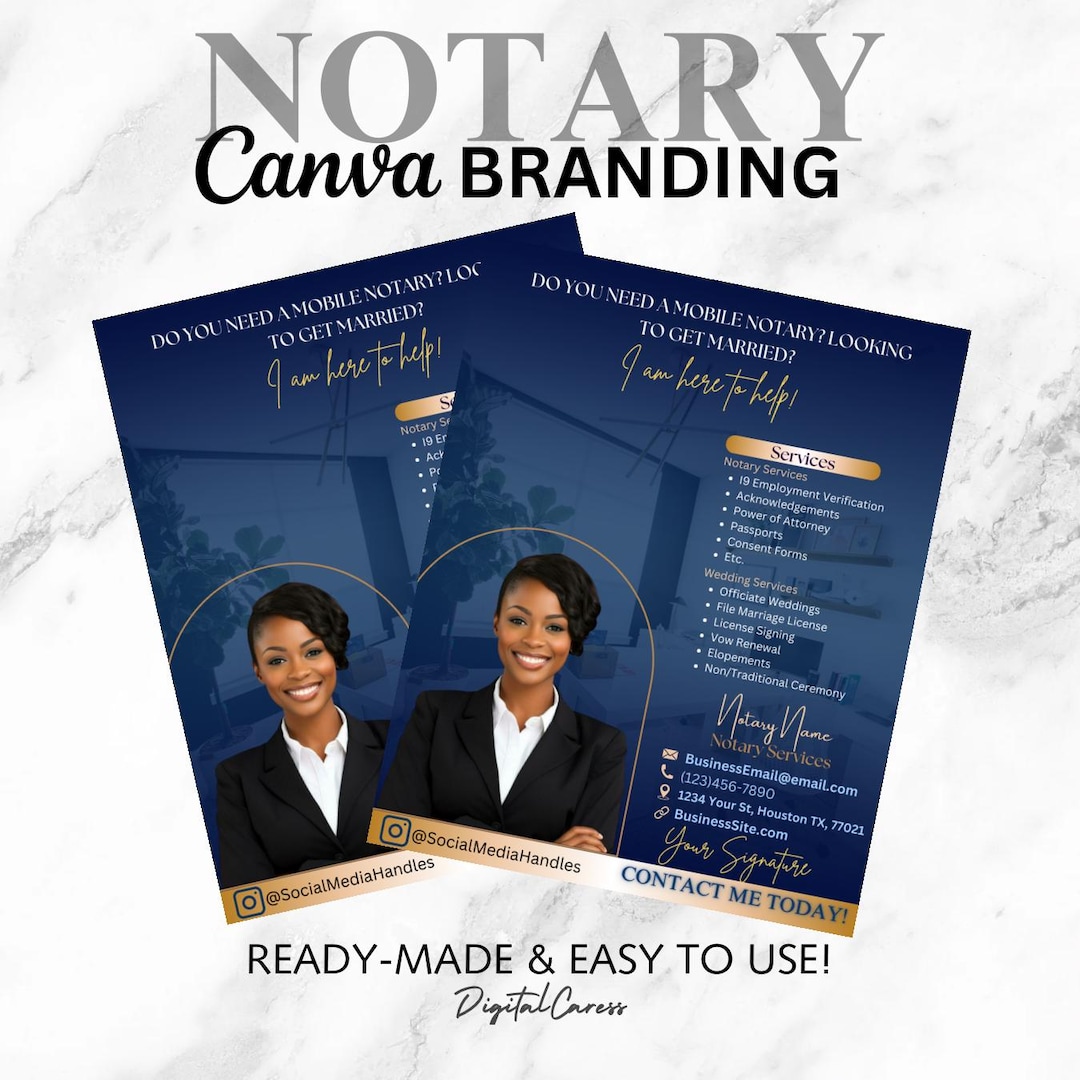 Editable Notary Marketing Flyer Template Canva Professional Notary ...