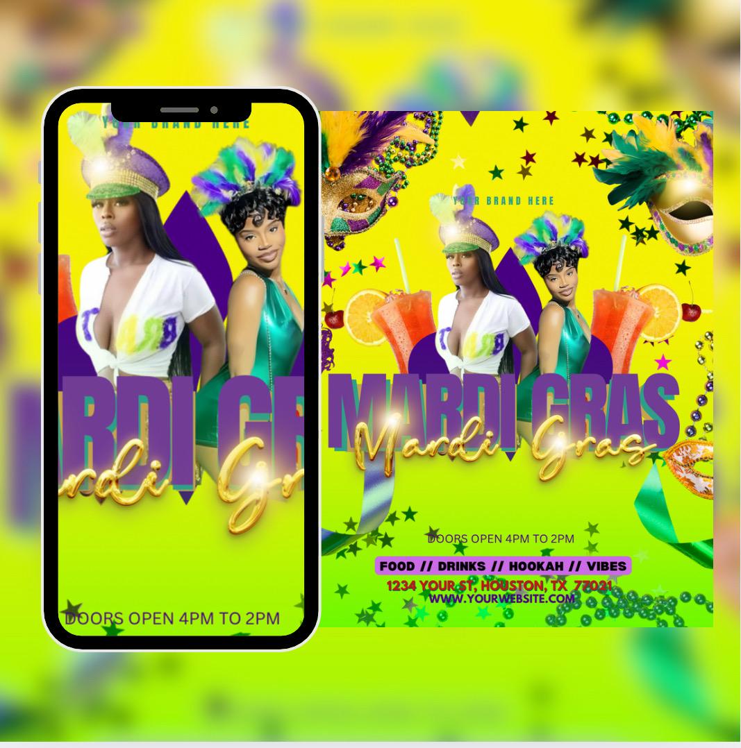 Fat Tuesday Party Flyer, Editable Flyer Template, Mardi Gras Party ...