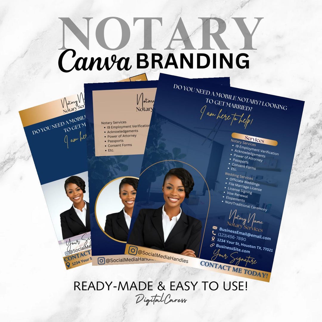 Editable Notary Marketing Flyer Template Canva Professional Notary ...