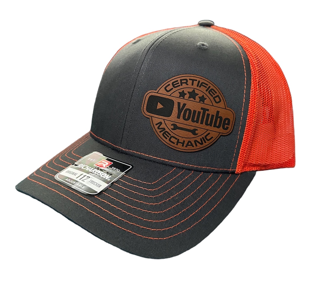Certified Youtube Mechanic Laser Engraved Leather Patch Trucker Hat ...