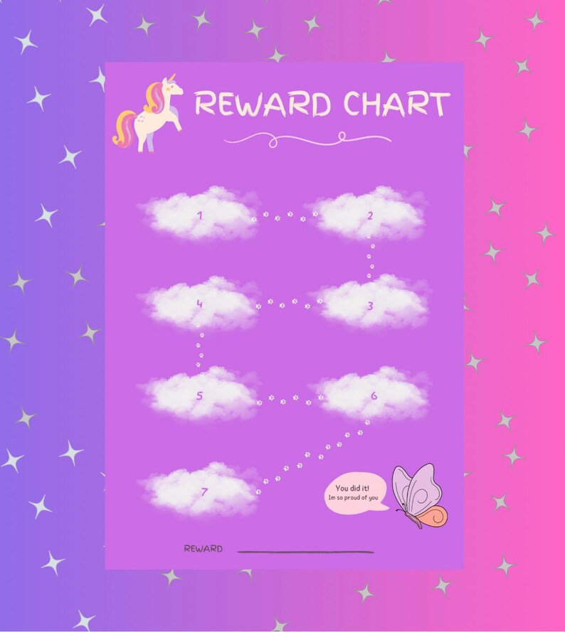 Printable Kids Reward Chart Unicorn Reward Chart Butterfly Reward Chart ...