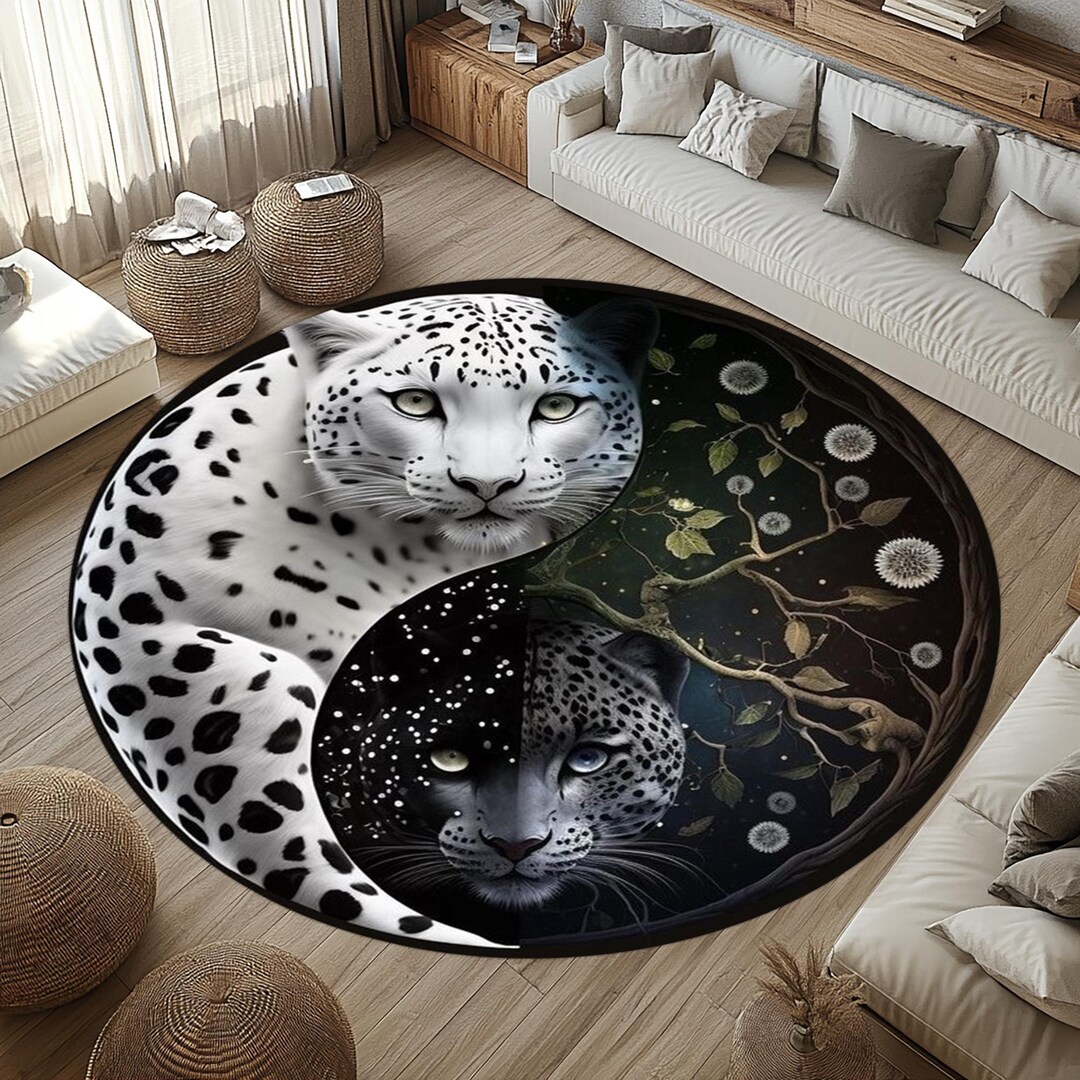 White Tiger and Black Tiger Rug,tigers Round Rug, Yin Yang Tigers Rug ...