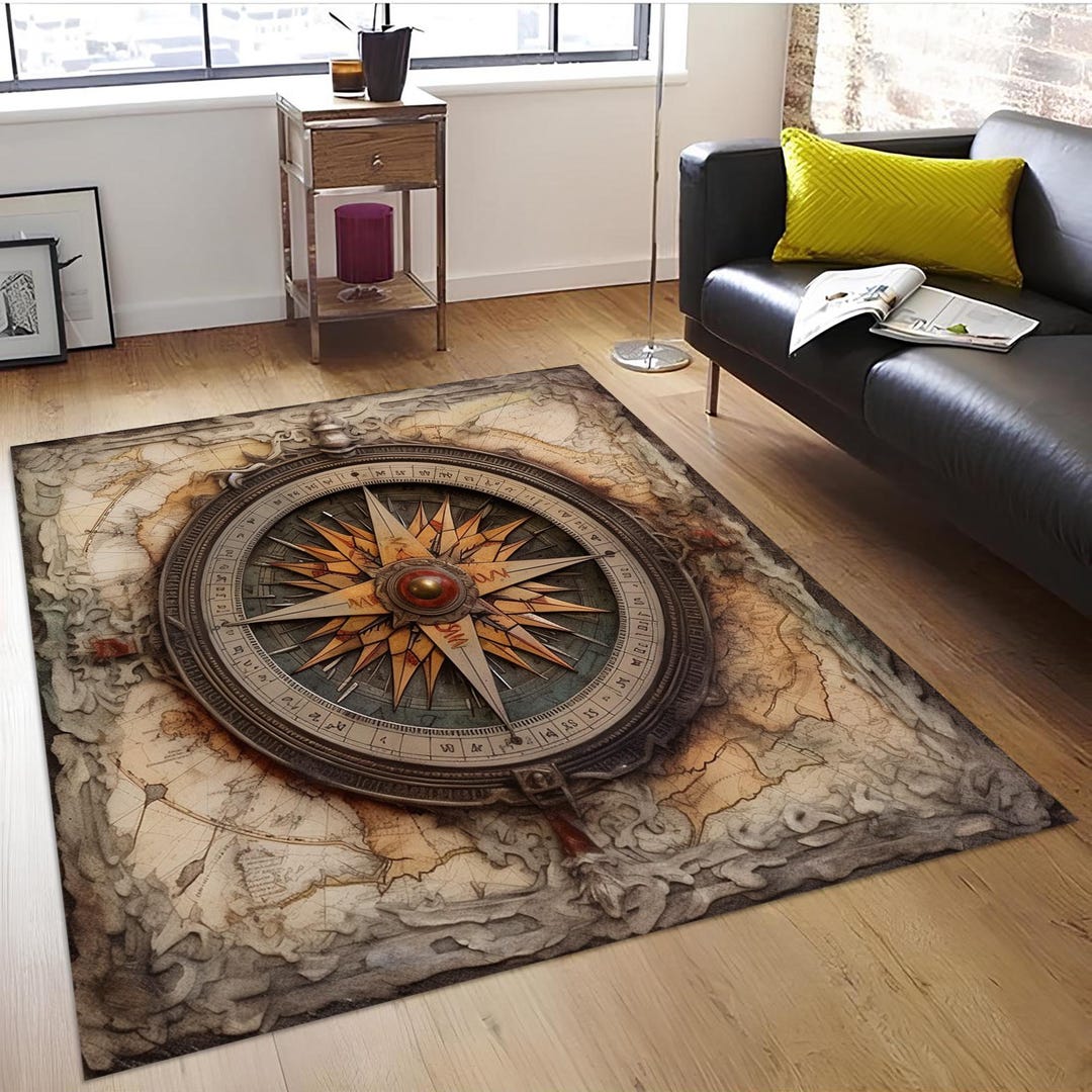 Brown Compass Rug,compass Rug,compass Themed Rug,compass Design Rug ...