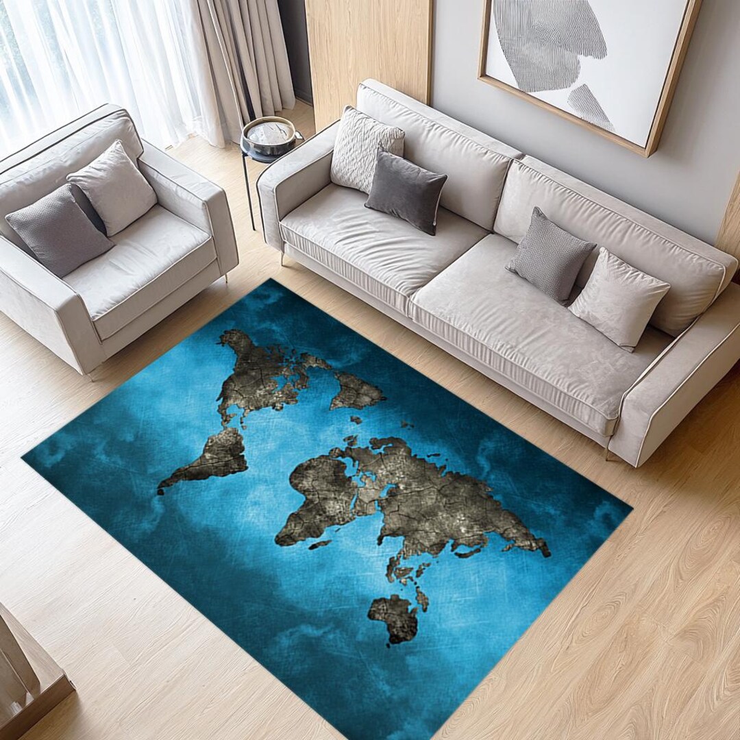 World Atlas Map Rug,blue Map Rug,blue Map Picture Rug,blue Map Rugs ...