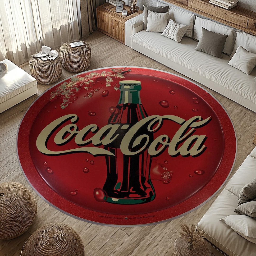 Round Coca Cola Rug, Coke White Red Gift Rug,round Coke Carpet, Round ...