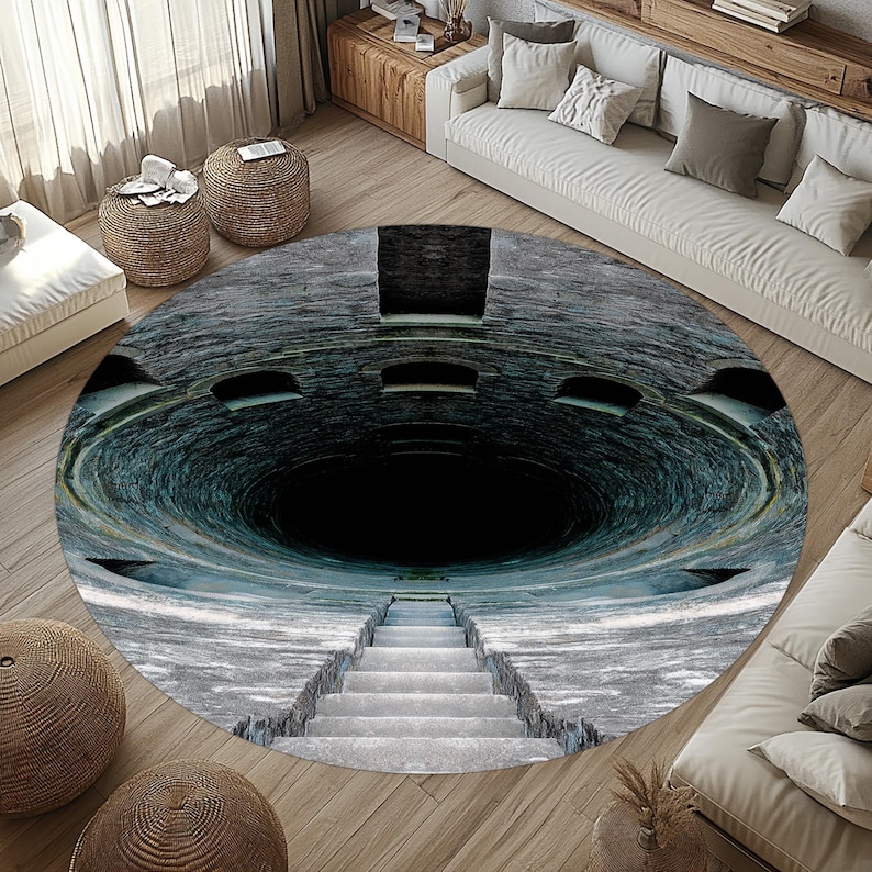 3D Tunnel Rug: Round Optical Illusion Stone Carpet, Modern Decor (60cm ...