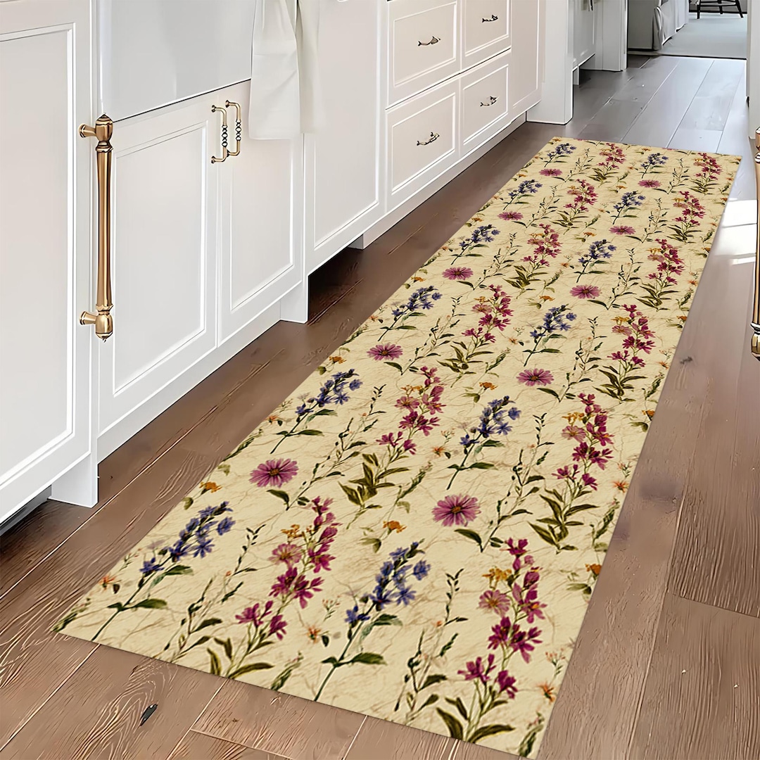 Vintage Floral Runner Rug: Washable Botanical Kitchen Hallway Decor - Etsy