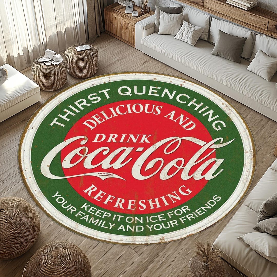 Coca Cola Retro Rug: Round Coke Carpet, Green & Red - Etsy