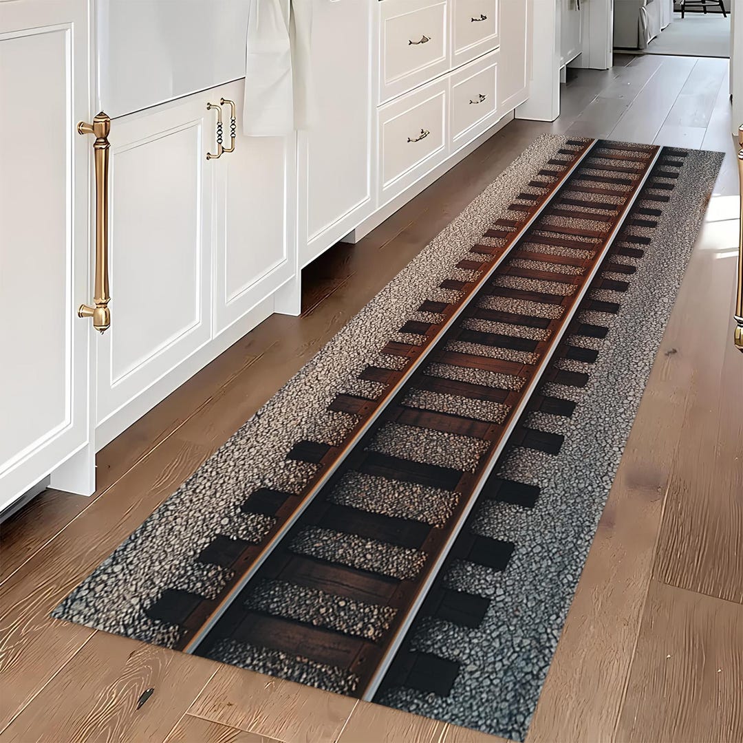 Train Tracks Runner Rug: Kids Playroom Railroad Pattern - Etsy