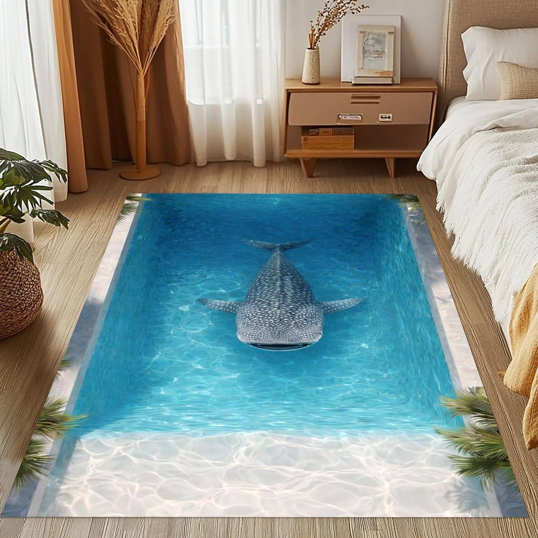 Whaleshark Rug: Ocean 3D Underwater Blue Pool Illusion Coastal Bedroom ...