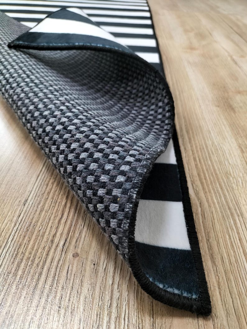 Washable Black and White Kitchen Runner Rug: Non-slip Cotton Base - Etsy