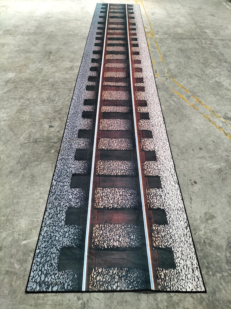 Train Tracks Runner Rug: Kids Playroom Railroad Pattern - Etsy