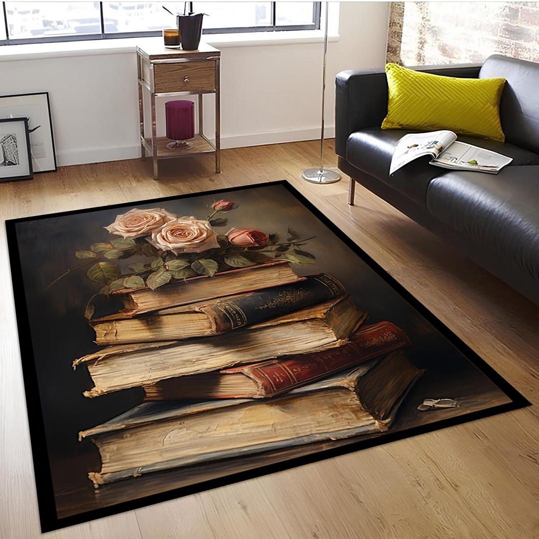 Old Books Rug: Washable Library Photo Area Rug - Etsy