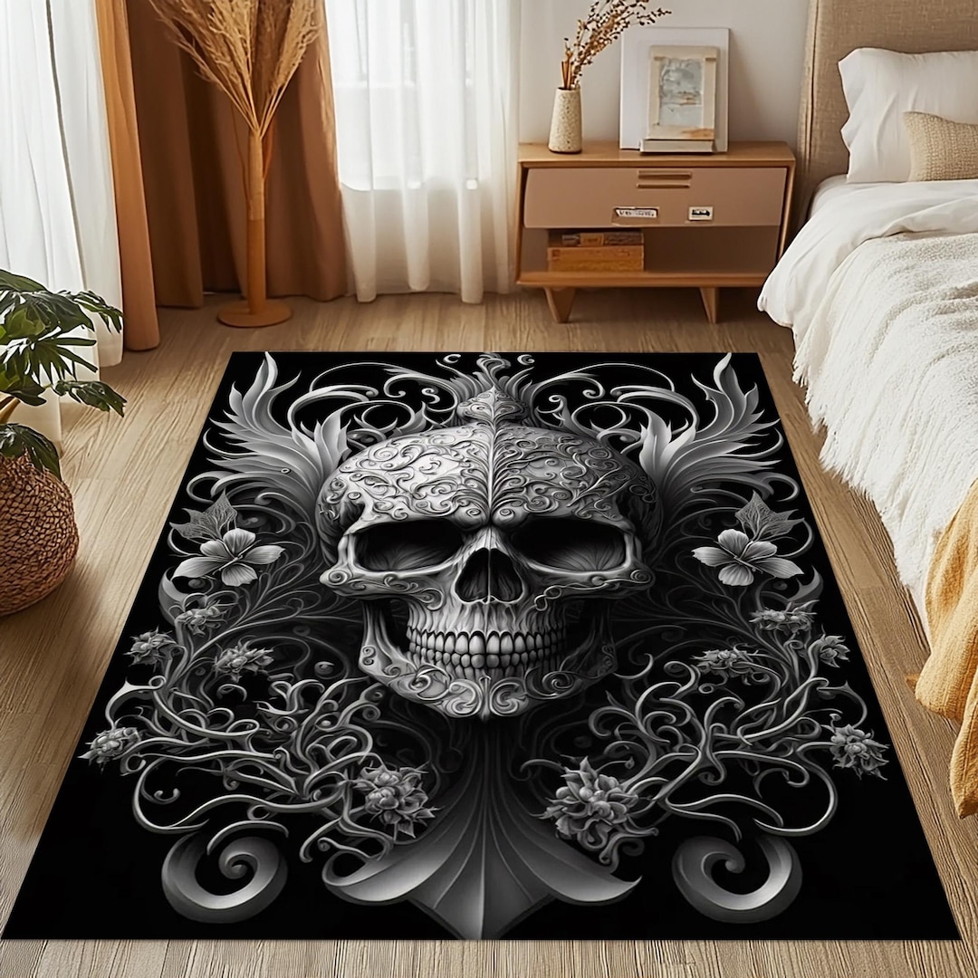 Black Gray Skull Rug,skull Rug,for Dark Ambiance Rug, Gothic Rug, Skull ...