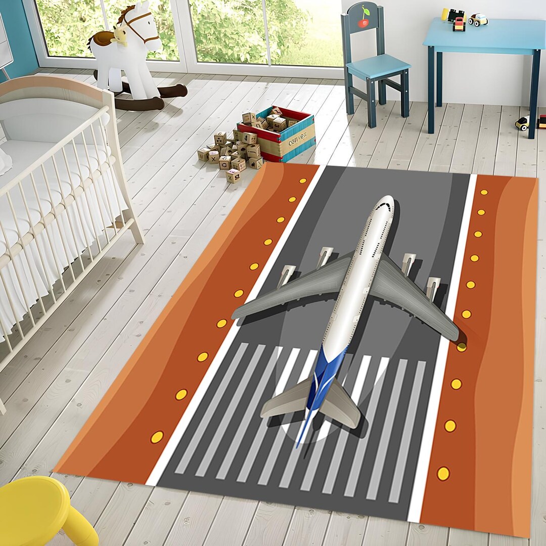 Airplane Rug: Airport Runway Play Mat, Kids Room Decor - Etsy