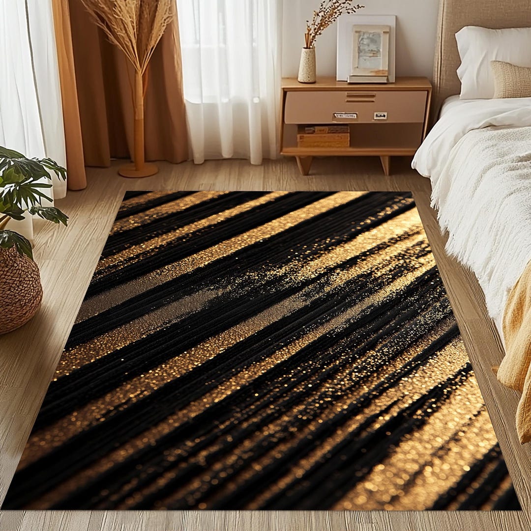 Unique Gold Black Rug,gold Black Rug,gold Black Carpet,gold Black Gift ...