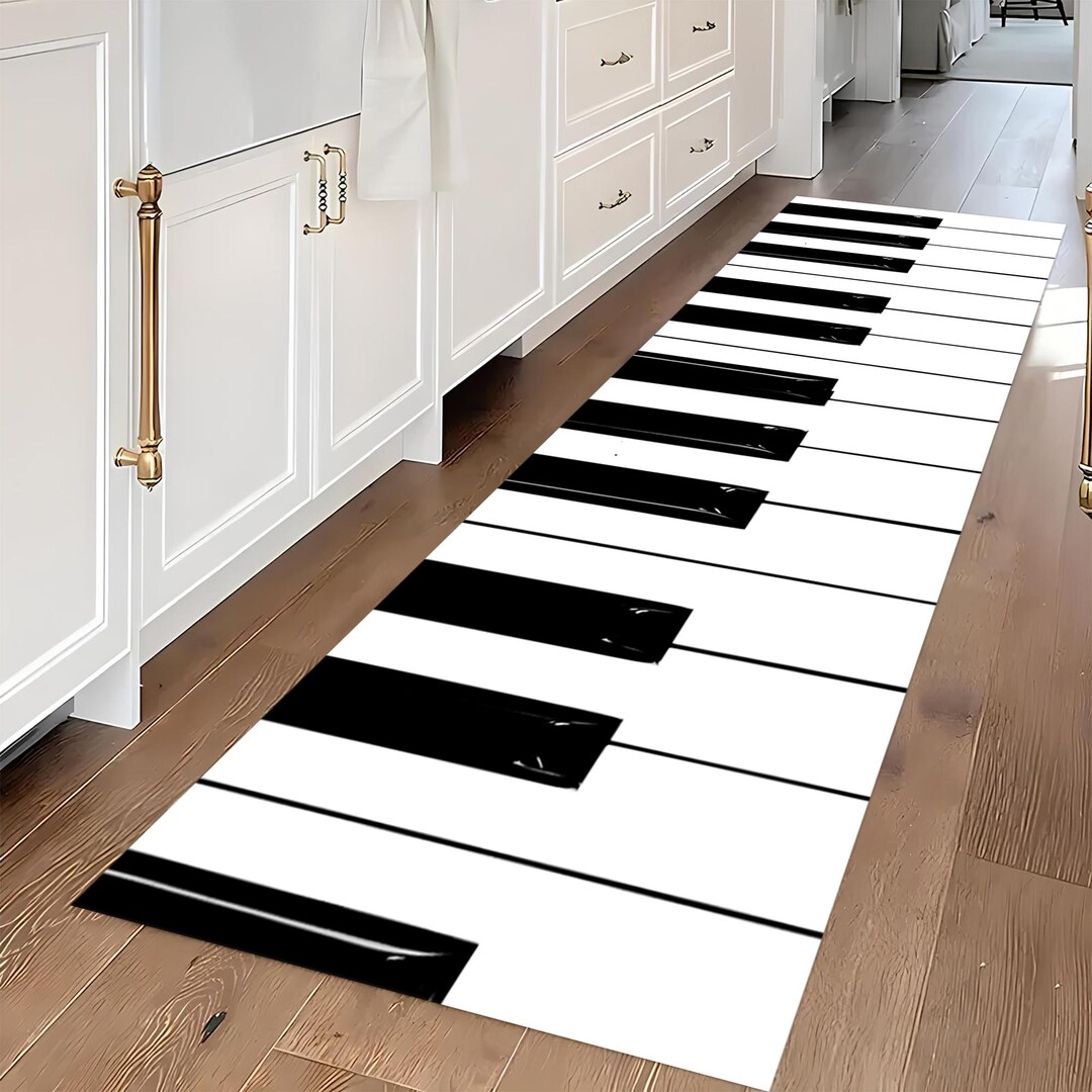 Runner Black White Piano Rug, Piano Anti-slip Carpet, Indoor Piano Rug ...