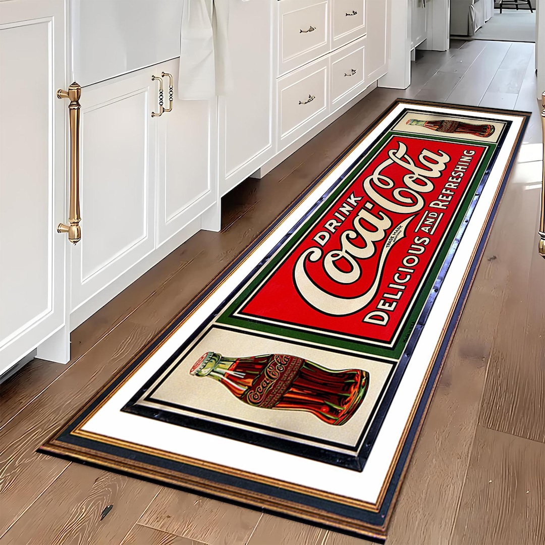 Coca Cola Patterned Runner Rug: Vintage Style Velvet, Non-slip - Etsy