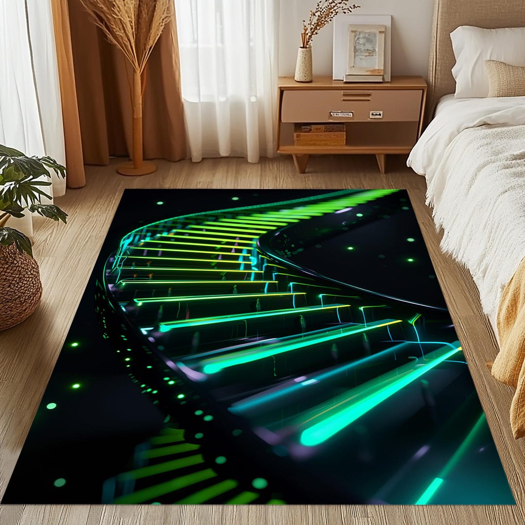 Futuristic Neon Stairway Rug: Sci-fi Green Lights, Modern Carpet - Etsy