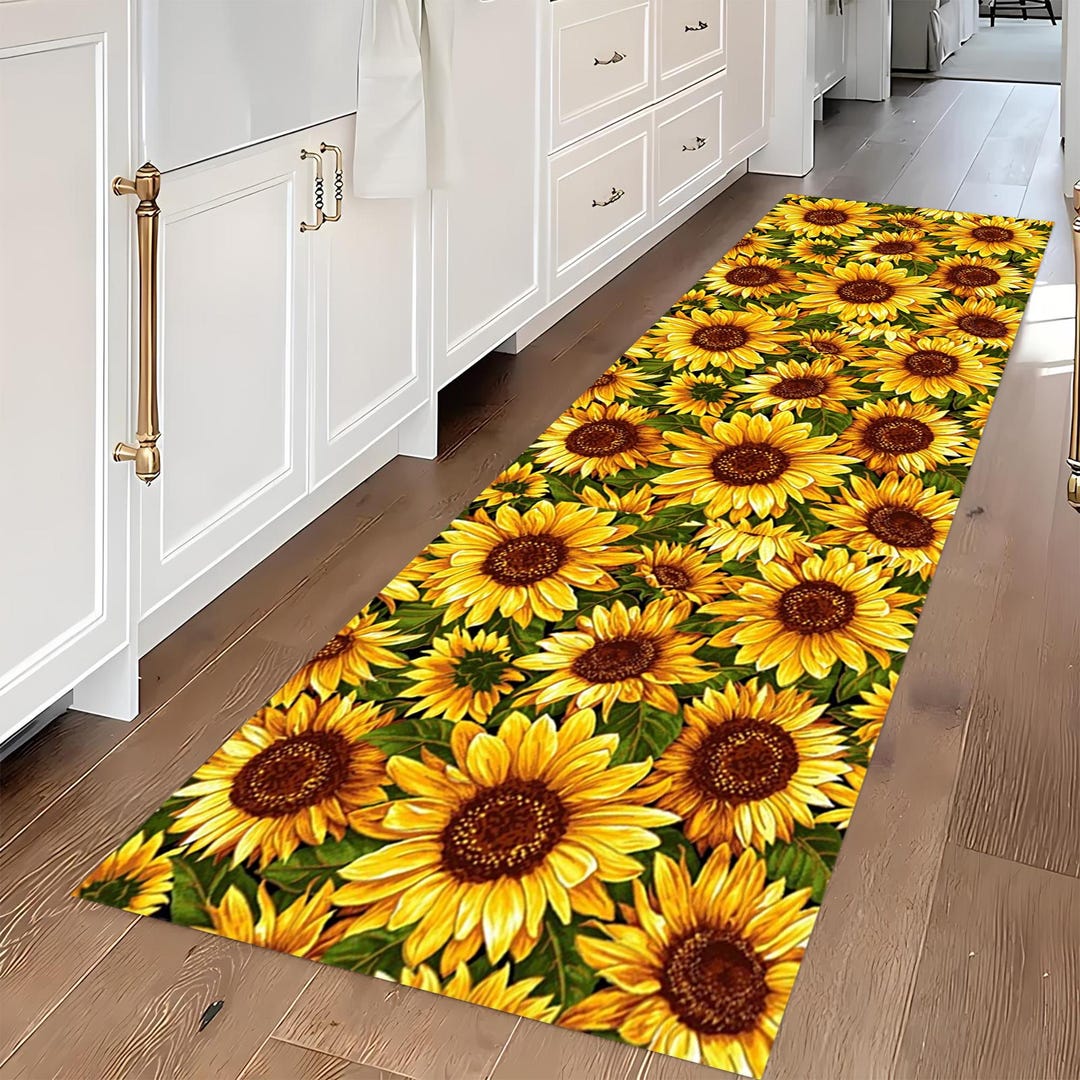 Sunflower Runner Rug: Modern Floral Velvet Area Rug - Etsy